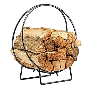 UniFlame Firewood Log Hoop Rack with 1/2" Solid Stock, Black