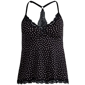 Marilyn Monroe Women's Pajama Set - 2 Piece Micro Sleep Shorts and Lace Trim Cami Tank Top - Womens Loungewear Set (S-XL), Size Medium, Black Pink Dot