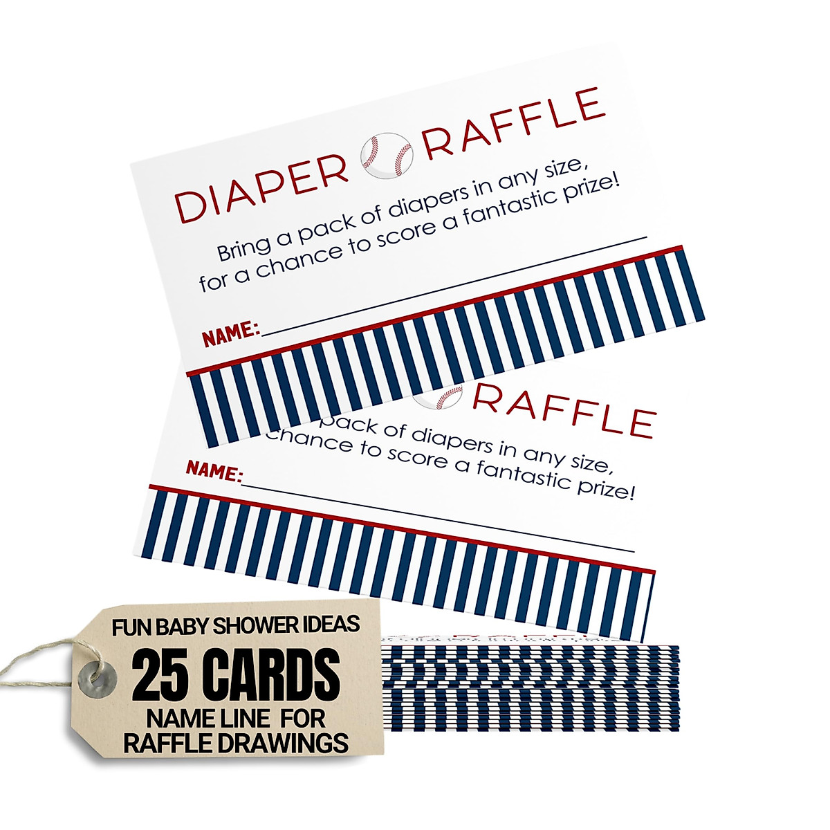 Baseball Diaper Raffle Tickets, Boys Baby Shower Games for Prizes, Baby Shower Diaper Raffle Invitation Insert Cards, 25 Pack