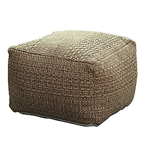 HEGZA Square Pouf Ottoman Cover, Soft Knitted Cotton Linen Cube Bean Bag Chair, Decorative Footrest, Casual Footstool, Storage Solution for Bedroom Living Room Brown