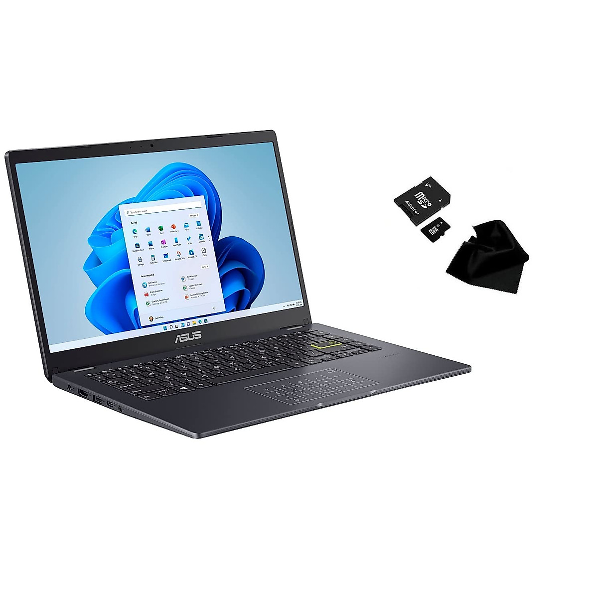 Newest Flagship ASUS E410, 14" HD (1366 x 768), Intel Pentium N4020, 4 GB LPDDR4, 64GB eMMC, Intel HD Graphics 500, Windows 10 Home in S Mode, Black, with Kwalicable Accessory Bundle