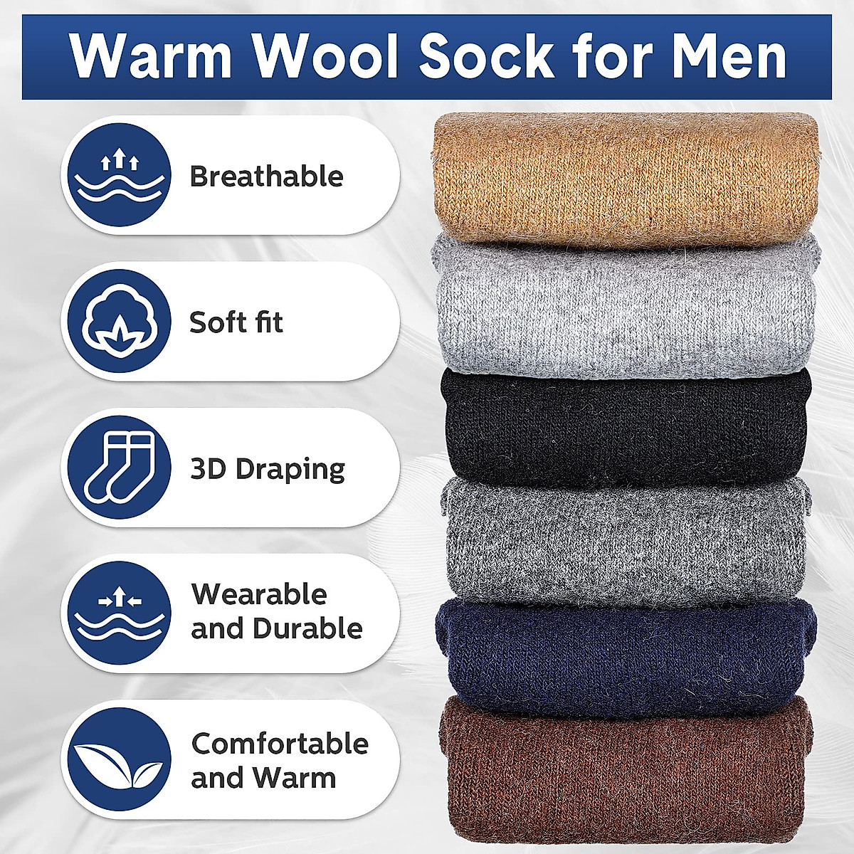 Kenning Pairs Men Heavy Thick Wool Socks Soft Warm Winter Socks Heavy Boot Thermal Socks for Men Cozy Winter Crew Socks for Cold Weather Hiking One Size