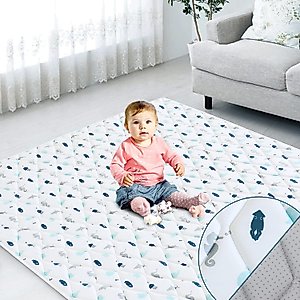 Premium Foam Baby Play Mat 71" X 59", Extra Large Activity Playmat for Babies and Toddlers, Baby Mat for Floor, Non Slip Cushioned Baby Play Mats for Floor, Kids Play Mat for Playpen Easy Clean, Whale