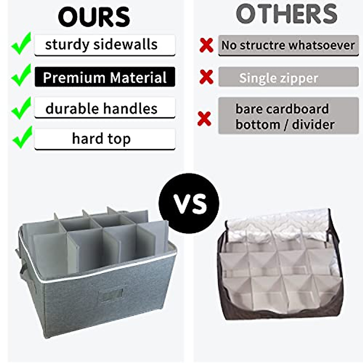 Boczif Wine Glass Storage Cases, Stemware Storage Chest Boxes with Dividers, Glassware Storage Containers Holds 12 Red or White Wine Glasses, Champagne Flutes, Crystal, Drinkware with Label Window