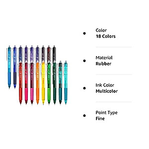 Vanstek 18 Colors Retractable Erasable Gel Pens Clicker, Fine Point(0.7), Make Mistakes Disappear, Premium Comfort Grip for Drawing Writing Planner and Crossword Puzzles
