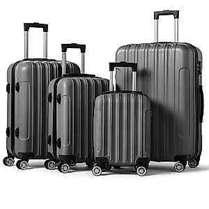 Karl home 4 Piece Luggage Sets, Travel Suitcase, Large Capacity Lightweight Luggage Sets with TSA Lock & Spinner Wheels, for Business, Travel, School Starts (16"/20"/24"/28"), Dark Gray