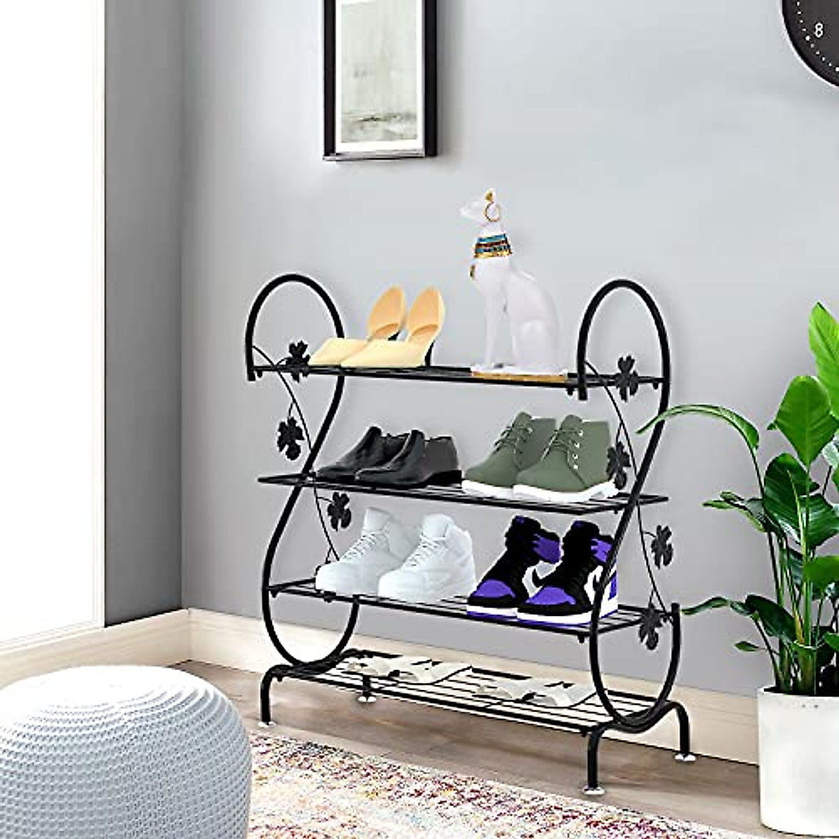 Nijoam 4-Tier Shoe Rack Storage, Metal Wire - Weatherproof Shoe Shelf Stand for Outdoor, Entryway, Organizer - Black -27inch