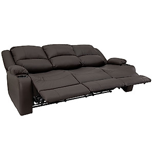 RecPro RV 80" Powered Triple Recliner Sofa & Drop-Down Console | Wall Hugger Seats | Ultrafabrics Brisa (Coffee Bean)