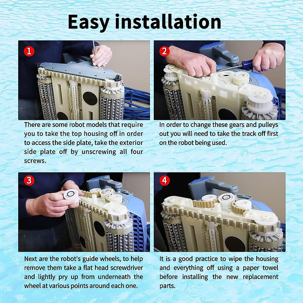 𝙐𝙥𝙜𝙧𝙖𝙙𝙚𝙙 3884997-R6 Guide Wheels/Pulley Gears kit-with 4 PK Guide Wheels and 2 PK Pulley Gears Compatible with Maytronics Dolphin,Nautilus CC Plus Fits M200/M400/M500&Dx3/Dx4/Dx6 Pool Cleaner