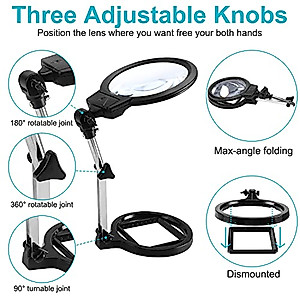 LANCOSC 5.5 Inches 2-in-1 Magnifying Glass with Light and Stand, 2X-6X Large Foldable Handheld Lighted Magnifier for Close Work, Reading, Cross Stitches, Crafts, Needleworks, Embroidery (Black)