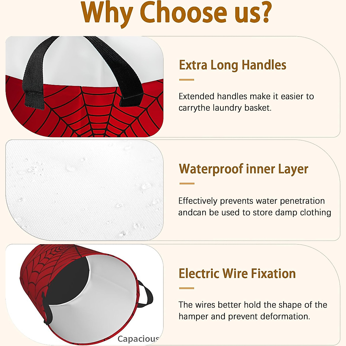 UIUPRO Laundry Hamper, Spider Web Red Laundry Basket,Waterproof Foldable Storage Bin for Bedroom,Clothes Organizer Basket,Toys Box 16x20 Inch