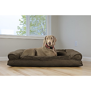 Furhaven Pillow Dog Bed for Large Dogs w/ Removable Bolsters & Washable Cover - Plush & Suede Sofa - Espresso, Jumbo/XL