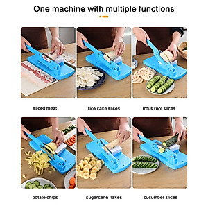 Multifunctional Table Slicer, 2023 Upgraded Manual Meat Slicer, Portable Frozen Meat Cutter Machine, Hand Fruit Bread Vegetable Beef Mutton Roll Slicing Machine for Home Cooking Hot Pot (Blue)