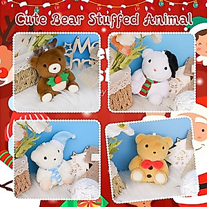 JIAJEGTGT Christmas Mini Stuffed Animals Reindeer Santa 4PCS Plush Toy Set Teddy Bear Stuffed Animals Xms Gifts for Kids