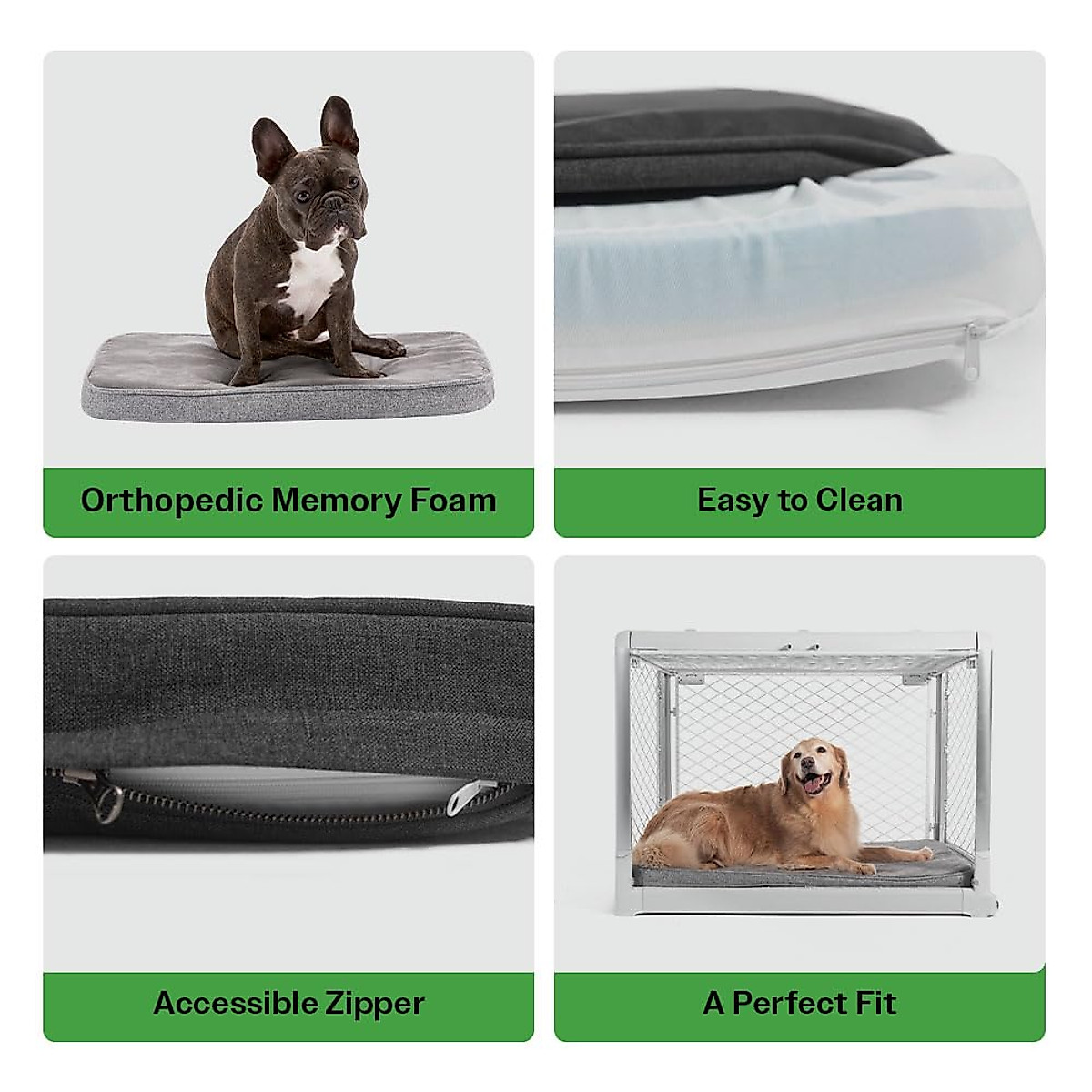 Diggs Snooz Memory Foam Dog Bed - Ideally Sized Revol Dog Crate Pad - Premium Orthopedic Pet Bed for Crate or Home - Grey, Medium