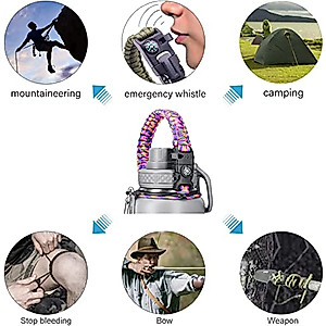 Affute Paracord Handle,Fits Wide Mouth Bottles 12-40 oz, Water Bottle Handle Strap with Safety Ring,Carabiner,Survival Whistle,Compass,Accessories for Walking Hiking Camping (Rainbow 1)