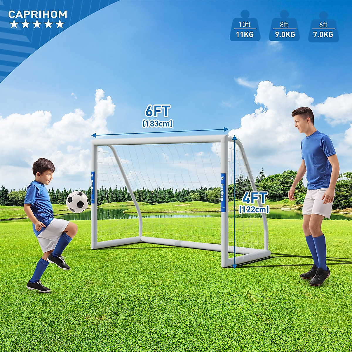 Caprihom Soccer Goal for Backyard 6FTx 4FT Soccer Net for Backyard with Weatherproof UPVC Frame,Ground Stakes | Portable Full Size Soccer Net Goal PVC Soccer Goal Post
