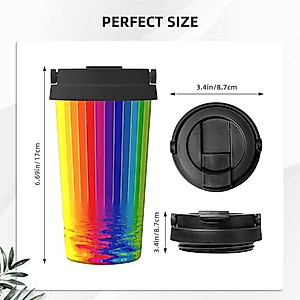 WANGZHAO Rainbow Striped Print Double Wall Stainless Steel Vacuum Insulated Tumbler Cup Home Thermal Cup