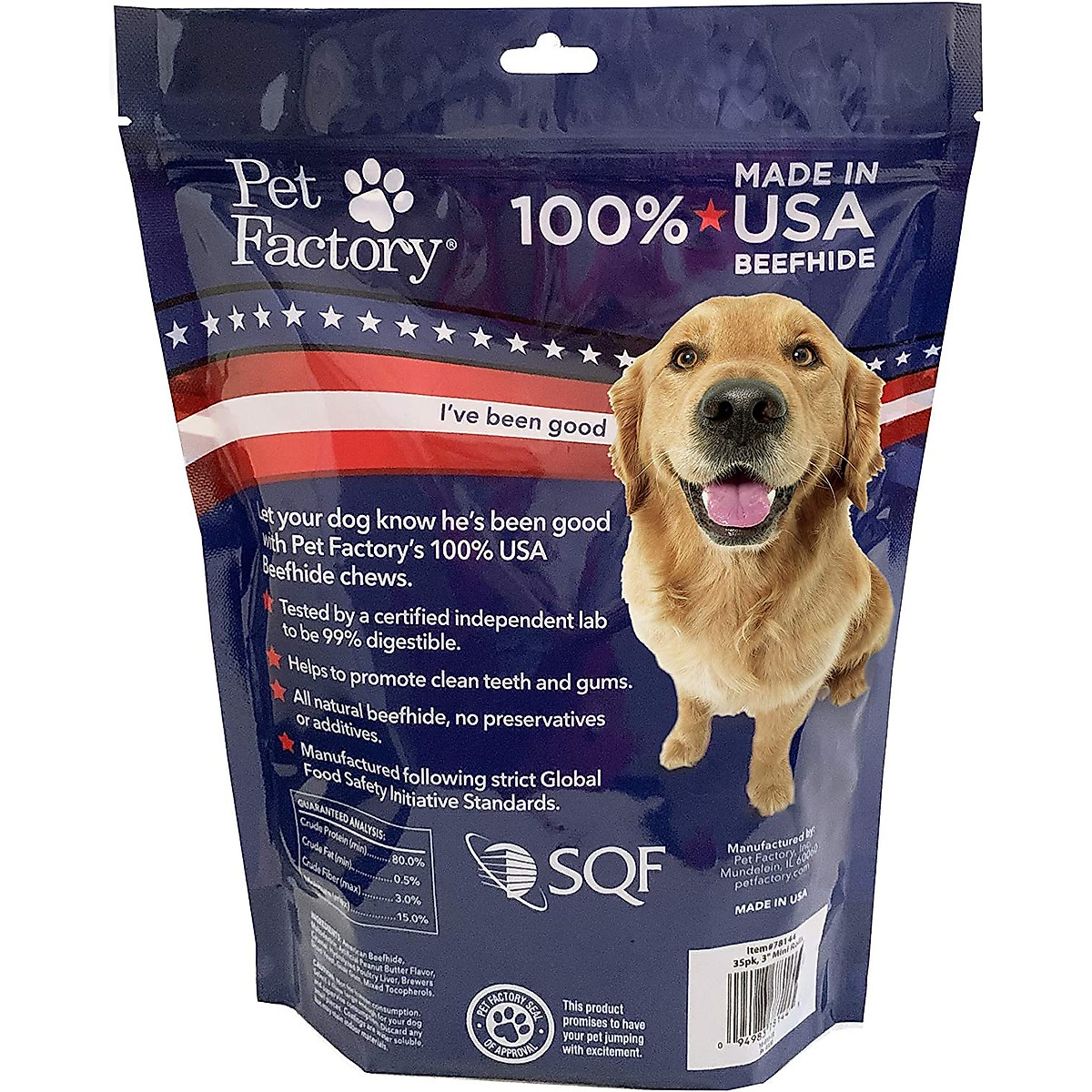 Pet Factory 100% Made in USA Beefhide 3-3.5" Mini Rolls Dog Chew Treats - Peanut Butter Flavor, 35 Count/1 Pack
