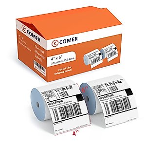 K Comer 4x6 Thermal Shipping Labels (2 Rolls, 700 Printer Labels) Stickers Printable,Waterproof,Self Adhesive,Mailing Address Labels for Packages Compatible with K Comer MUNBYN, Rollo, Zebra