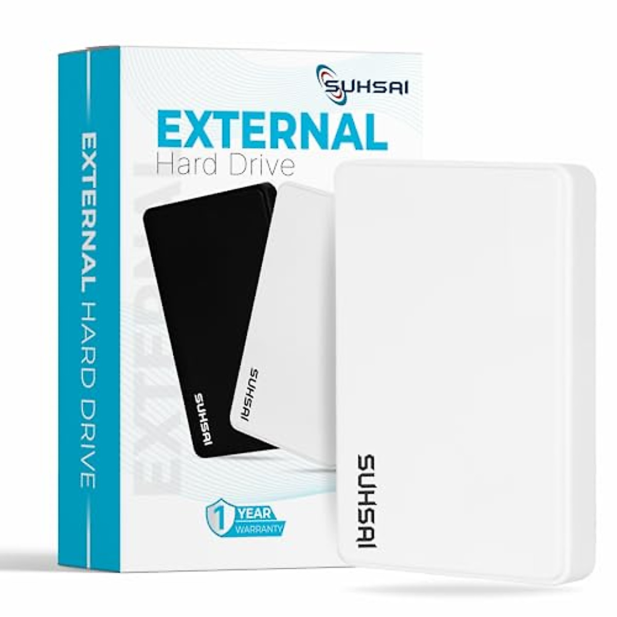 SUHSAI Portable 1TB External Hard Drive, HDD Backup Storage with USB 2.0 Fast Data Transfer, Ultra Slim & Light Hard Disk 2.5” Compatible with PC, Mac, Window, Laptop, and Desktop (White)