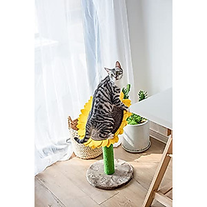 Catry Cat Tree – Nature Looking of Cat beds and Furniture All-in-1, Allure Cats Love to Lounge in and Lazily Recline While Playing with Cute Bees Toys and Scratching Post, Adjustable Sunflower