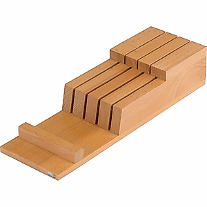 Artelegno Solid Beech Wood 7 Slot Drawer Knife Block, Luxurious Italian Collection by Master Craftsmen Stores High-End Knives Safely, Eco-friendly for Blades up to 9.6" - Natural Finish