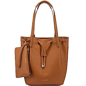 LOVEVOOK Backpack Purses for Women, Tote Bag Convertible PU Leather Backpacks, Fashion Handbag Satchel Bags Casual Back Pack 14 Inch Laptop Backpacks 2PCS, Brown