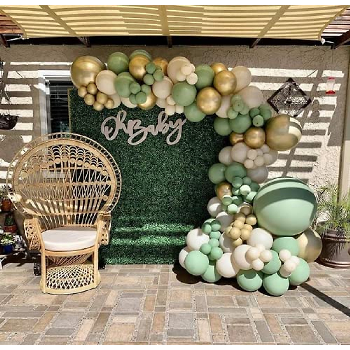Sage Green Balloon Garland Arch Kit - 154pcs Avocado Green Balloon with Blush Balloons Gold Balloons and Macaron Gray Balloons for St Patricks Day Decorations Birthday Party Baby Shower