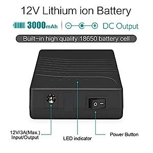 TalentCell Rechargeable 12V DC Output Lithium ion Battery Pack for LED Strip/Light/Panel/Amplifier and CCTV Camera with Charger, Multi-led Indicator Black (3000mAh)
