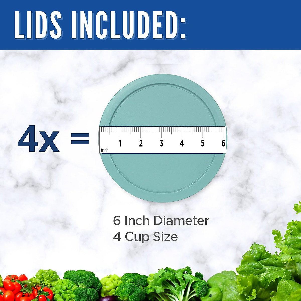 Replacement Lid for Pyrex 6" Storage Plastic Cover 4 Cup Bowl 7201-PC Turqoise (4-Pack)