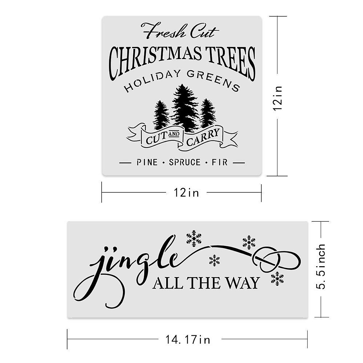 8Pcs Large Christmas Stencils-12x12 Inches Reusable Merry Christmas Stencils Including Candy Cane/Christmas Tree/Gingerbread/Reindeer/Jingle All The Way, Make Your Own Farmhouse Christmas Wood Signs