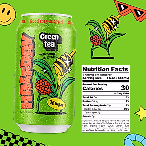 Halfday Prebiotic Green Tea with Honey and Ginseng 12-Pack - Nostalgic Flavor, Low Sugar, Incredible Taste - Paleo, Gluten Free, Drinks for Gut Health - Lightly Sweetened, Healthy Canned Iced Tea - 12