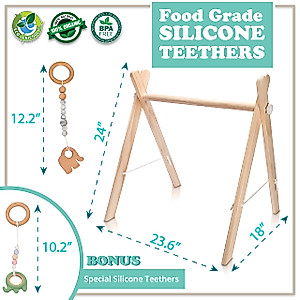 LaviElle Wooden Baby Gym for 0-1.5 Years | Certified Foldable Play Toys with Hanging Bar and Non-Toxic and Unique Teethers | Baby Activity Gym Perfect Gifting - Newborn Babies | Toddlers Development