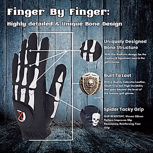 XEIRPRO Skeleton Death Grip Golf Gloves for Men – Funny Golf Gloves for Men – Cool & Tacky Golf Glove 2 Pack – Perfect for Summer & Fall Golfing (Black, Medium, Left)