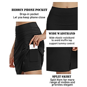 COOrun Womens 20" Knee Length Skorts Skirts Modest Long Golf Skirt Lightweight Tennis Athletic Skorts with Pockets UV Protection,Black XXL