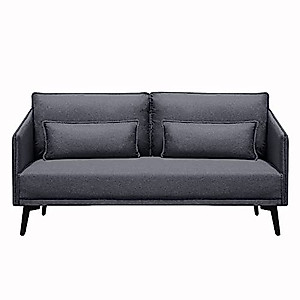 Loveseat Sofa Couch, 59" W Small Linen Sofa, 2 Seater Couch with 2 Pillows for Living Room, Bedroom, Office, Small Space (Dark Gray)