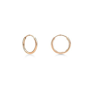 KEZEF 14k Gold Hoop Earrings For Women In Real Gold - 14 Karat Gold Hoop Earrings For Girls - 1mm Thin Solid Gold Earrings - Endless Hoops Earrings In Rose Gold - Size 10mm -2/5 Inch