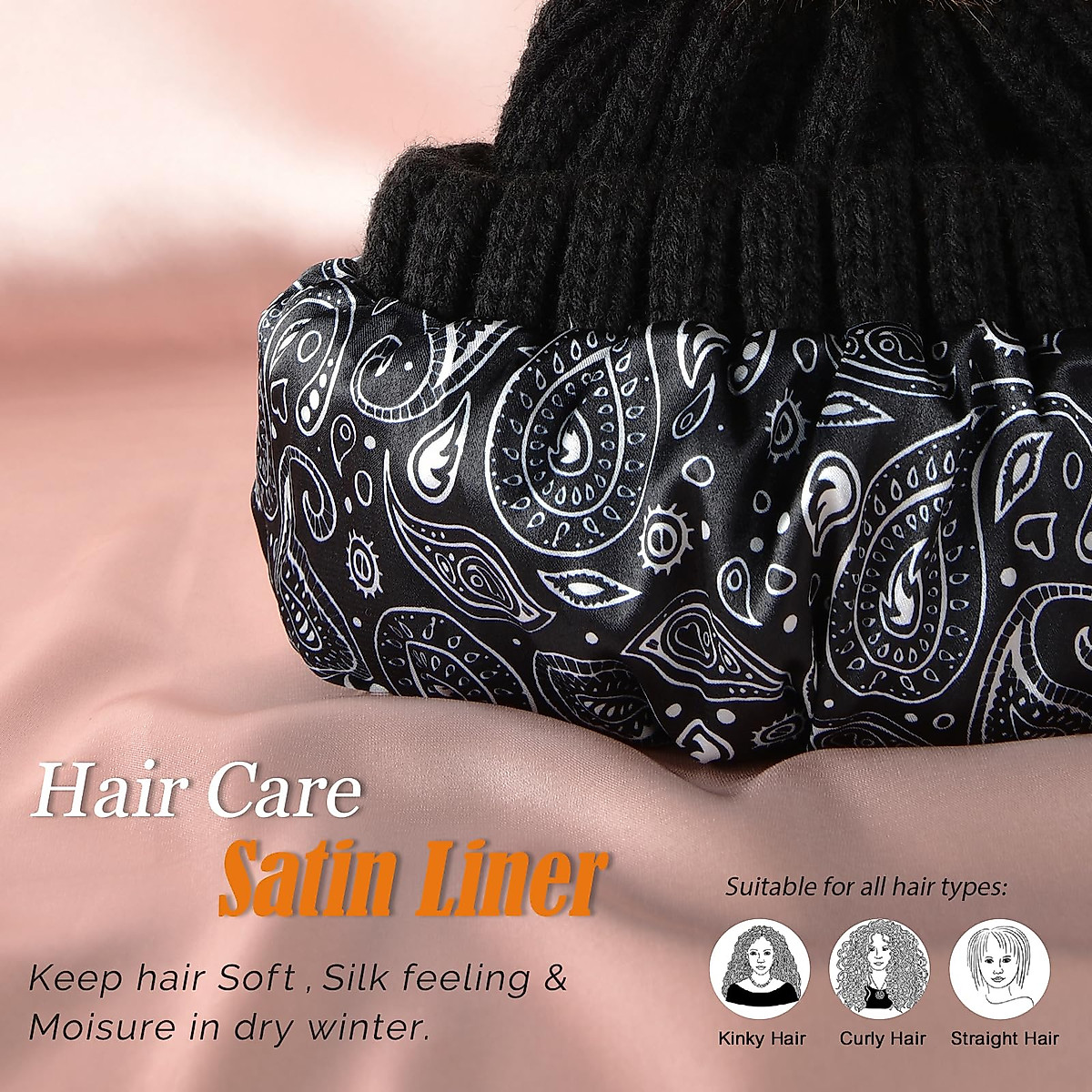 FURTALK Womens Beanie Satin Lined Knitted Beanie with Pom Winter Hat for Women Black