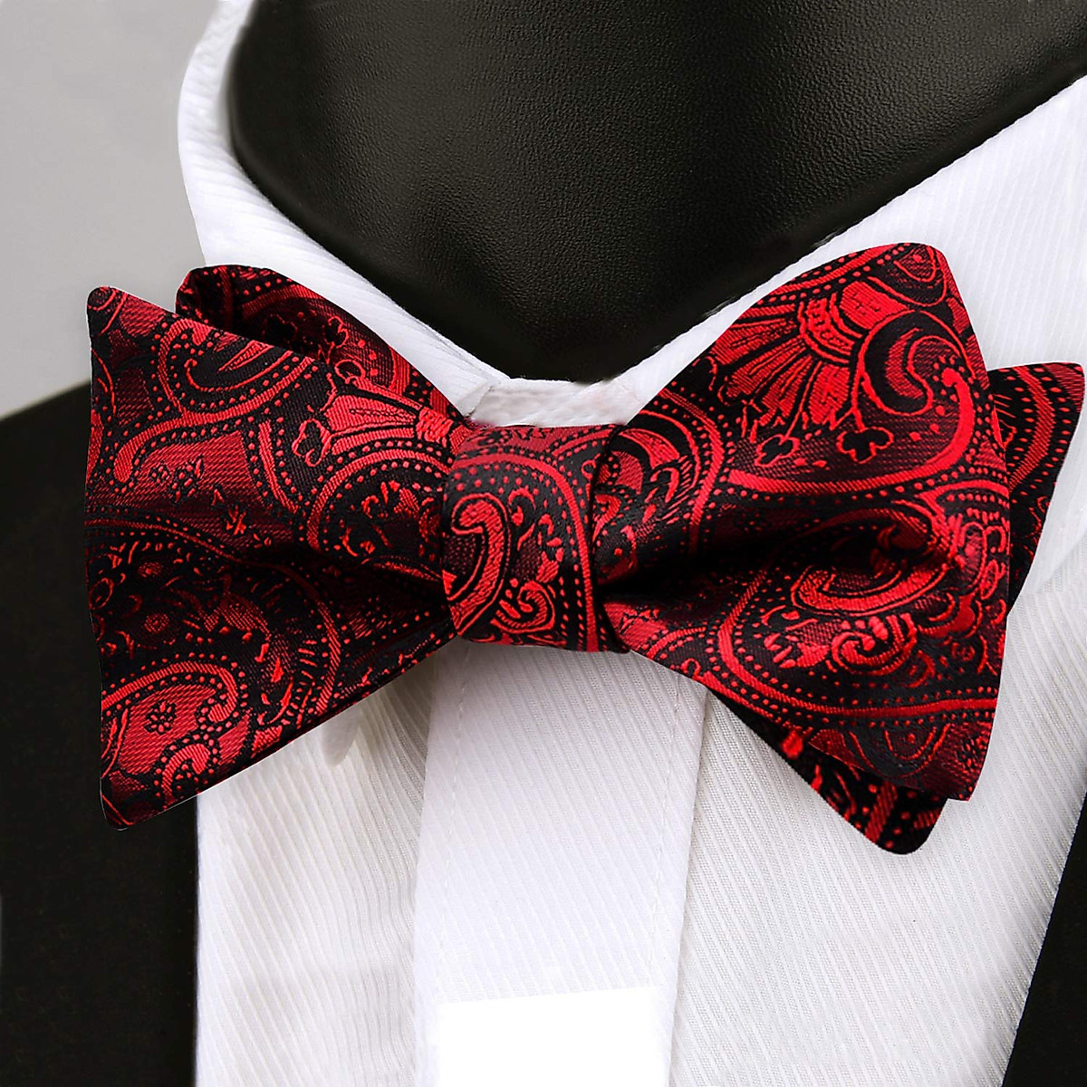Men's Paisley Jacquard Self Bow Tie with Hanky Set(Wine Red)