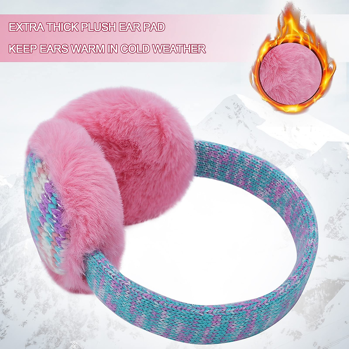 BAOPLAYKIDS Kids Knit Earmuffs Winter Outdoor Ear Warmers Soft Plush Ear Muffs for Boys Girls 4-16 Years