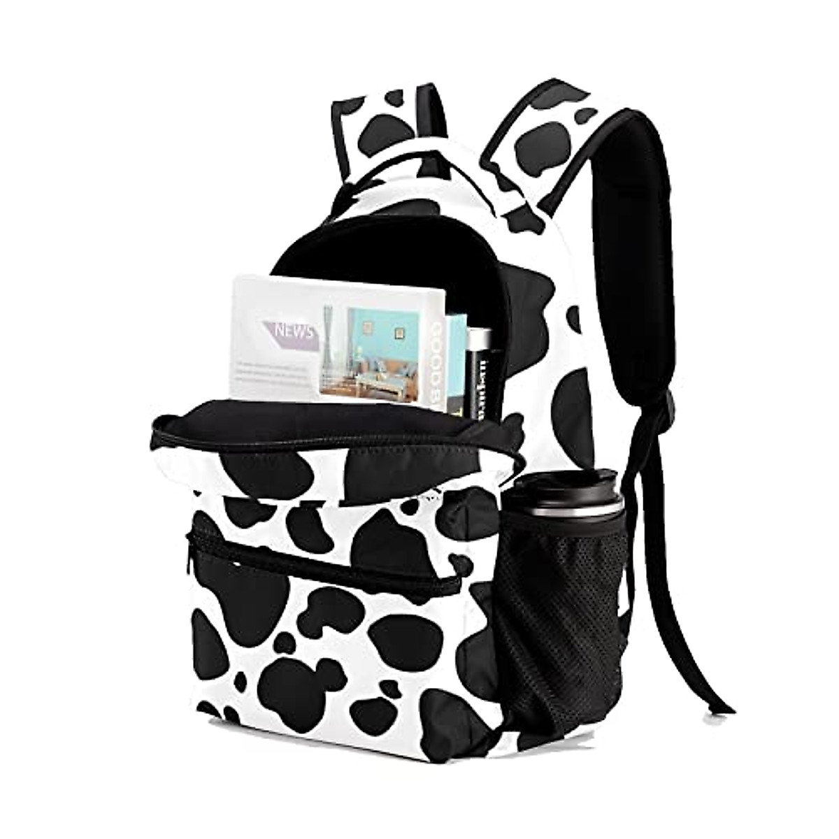 ArtGift Personalized Black White Cow Print Backpack Causual Shoulder Bags for Women Men Gift, 12.2(L) x 5.9(W) x 16.5(H) Inch