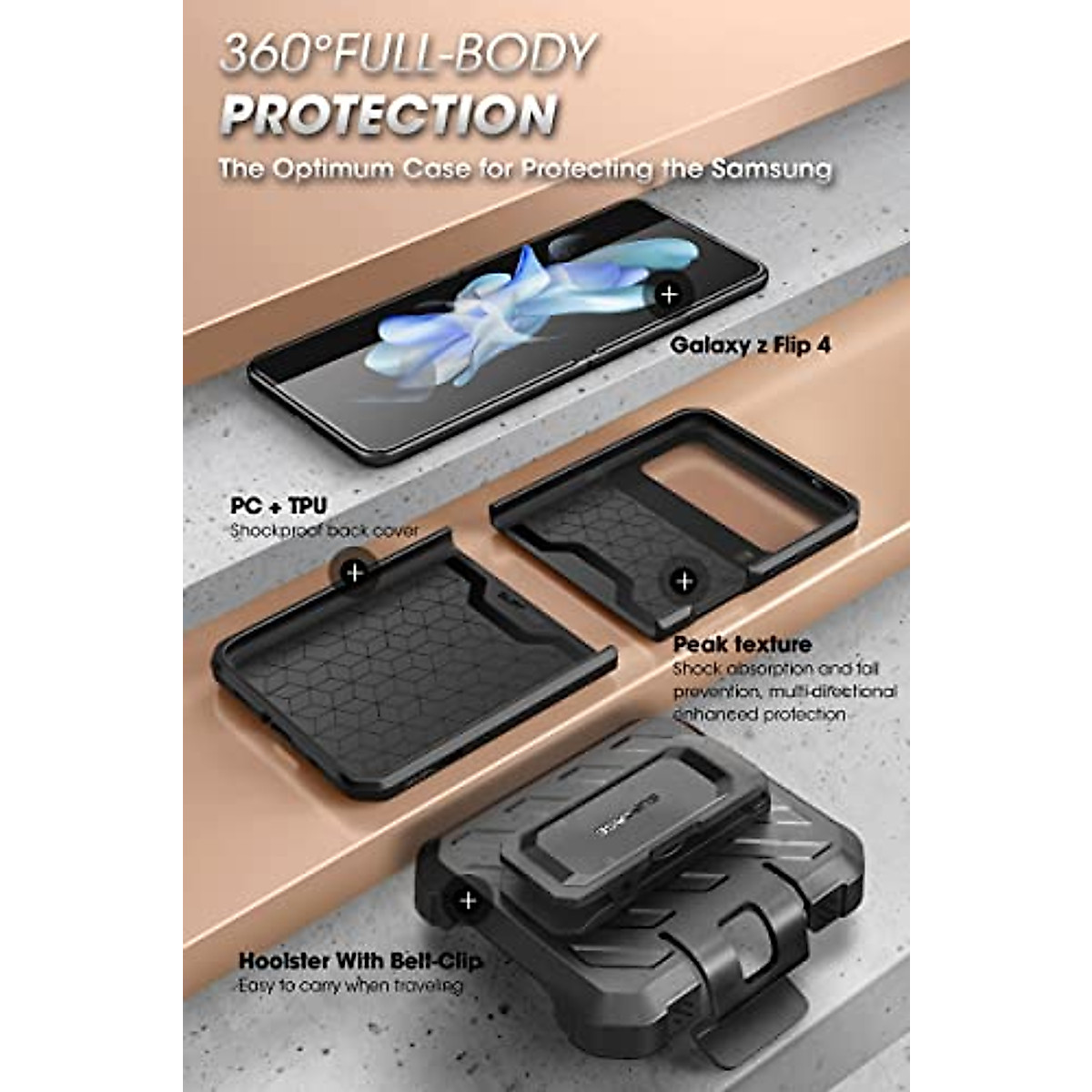 SUPCASE Unicorn Beetle Pro Series Case for Samsung Galaxy Z Flip 4 5G (2022), Full-Body Dual Layer Rugged Protective Case with Holster (Black)