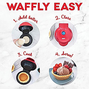 Dash Mini Waffle Bowl Maker for Breakfast, Burrito Bowls, Ice Cream and Other Sweet Deserts, Recipe Guide Included - Red