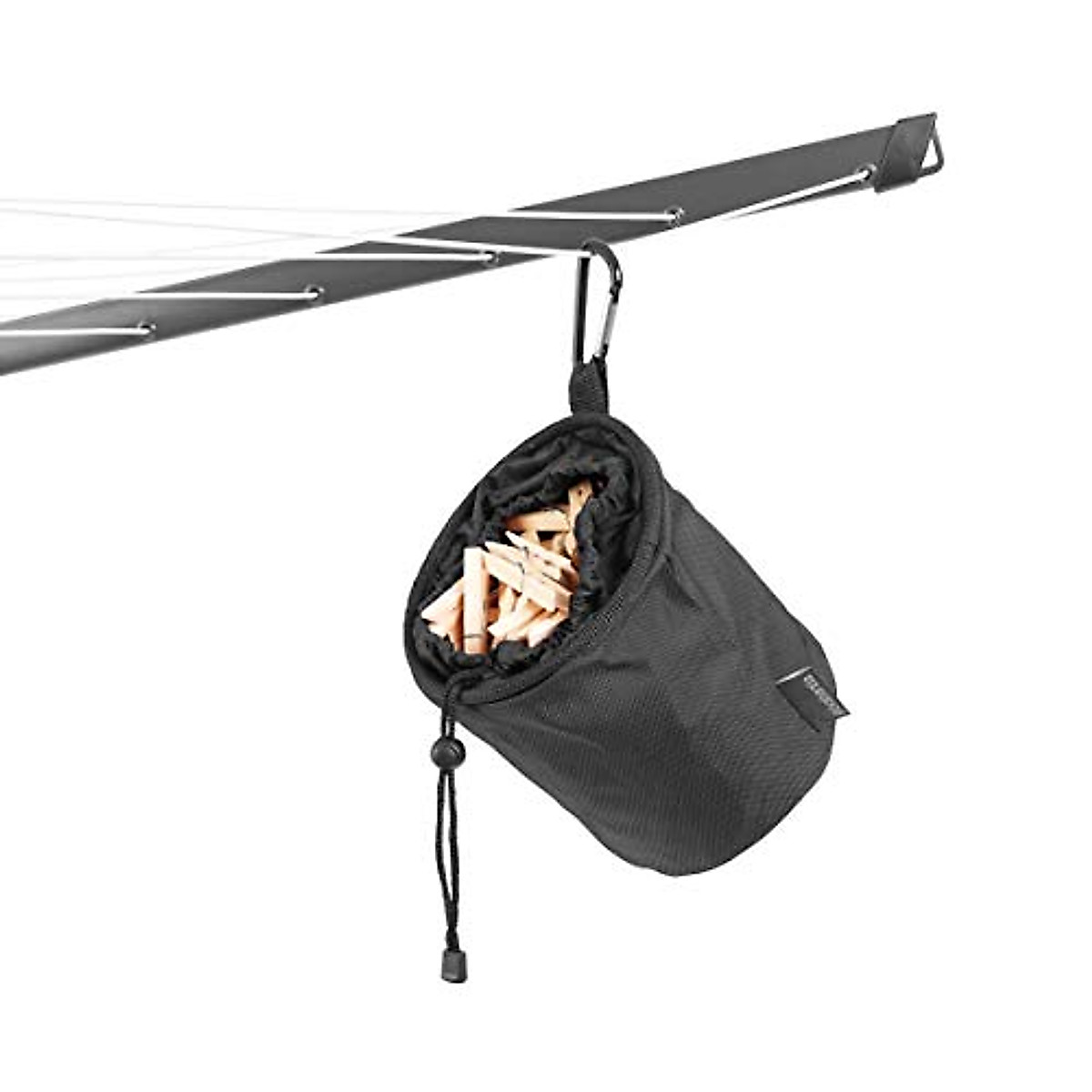 Brabantia - Premium Peg Bag - Laundry Pegs Storage - Durable Weather-Resistant Materials - with Closing Cord - Bag Hook - Clothes Pins - Black - Up to 150 Pegs