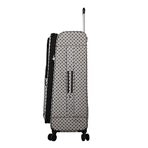 Steve Madden Designer Luggage - Checked Large 28 Inch Softside Suitcase - Expandable for Extra Packing Capacity - Lightweight Bag with Rolling Spinner Wheels (Noble Black/Grey, 28in)
