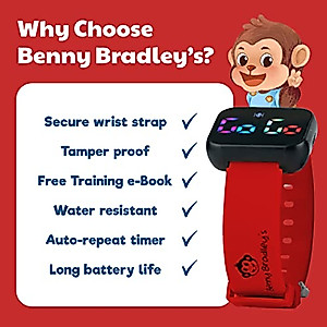 Potty Training Watch for Kids V2 – A Water Resistant Potty Reminder Device for Boys & Girls to Train Your Toddler with Fun/Musical & Vibration Interval Reminders with Potty Training eBook (Red)