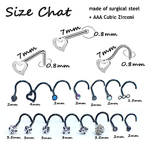 20G Rose Gold Surgical Steel Nose Studs L Shaped Nose Ring Hoop Nose Hoops for Women Men