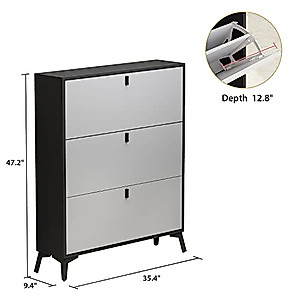 FUFU&GAGA Shoe Cabinet with 3 Flip Drawers for Entryway, Modern Freestanding Rack Storage Organizer (Grey/Dark Grey, 35.4”W x 9.4”D x 47.2”H)