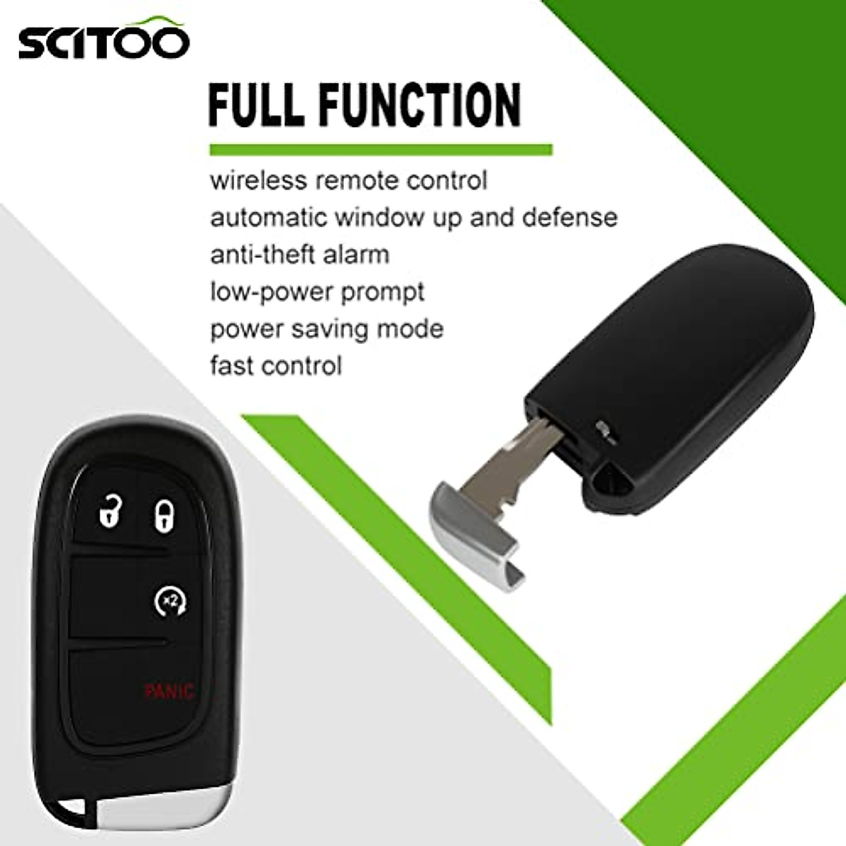 SCITOO Keyless Entry Remote Key Fob SHELL CASE Replacement for 4 Buttons Uncut Car Key for Jeep for Cherokee 2014-2018 1pc FCC GQ4-54T GQ454 GQ454